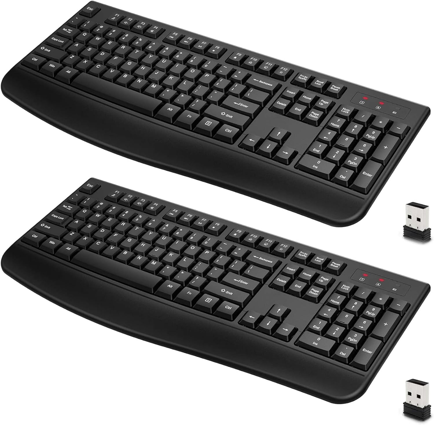 Amazon.com: QUASIO 2 Pack Wireless Keyboards, 2.4G Full-Sized Ergonomic ...