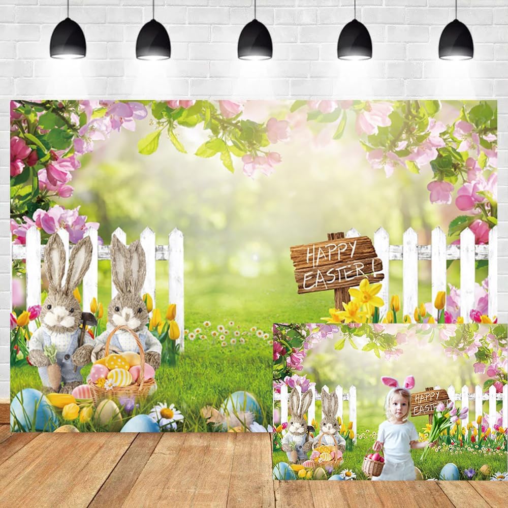 Amazon.com : OERJU Easter Backdrops for Photography Rabbit Colorful ...
