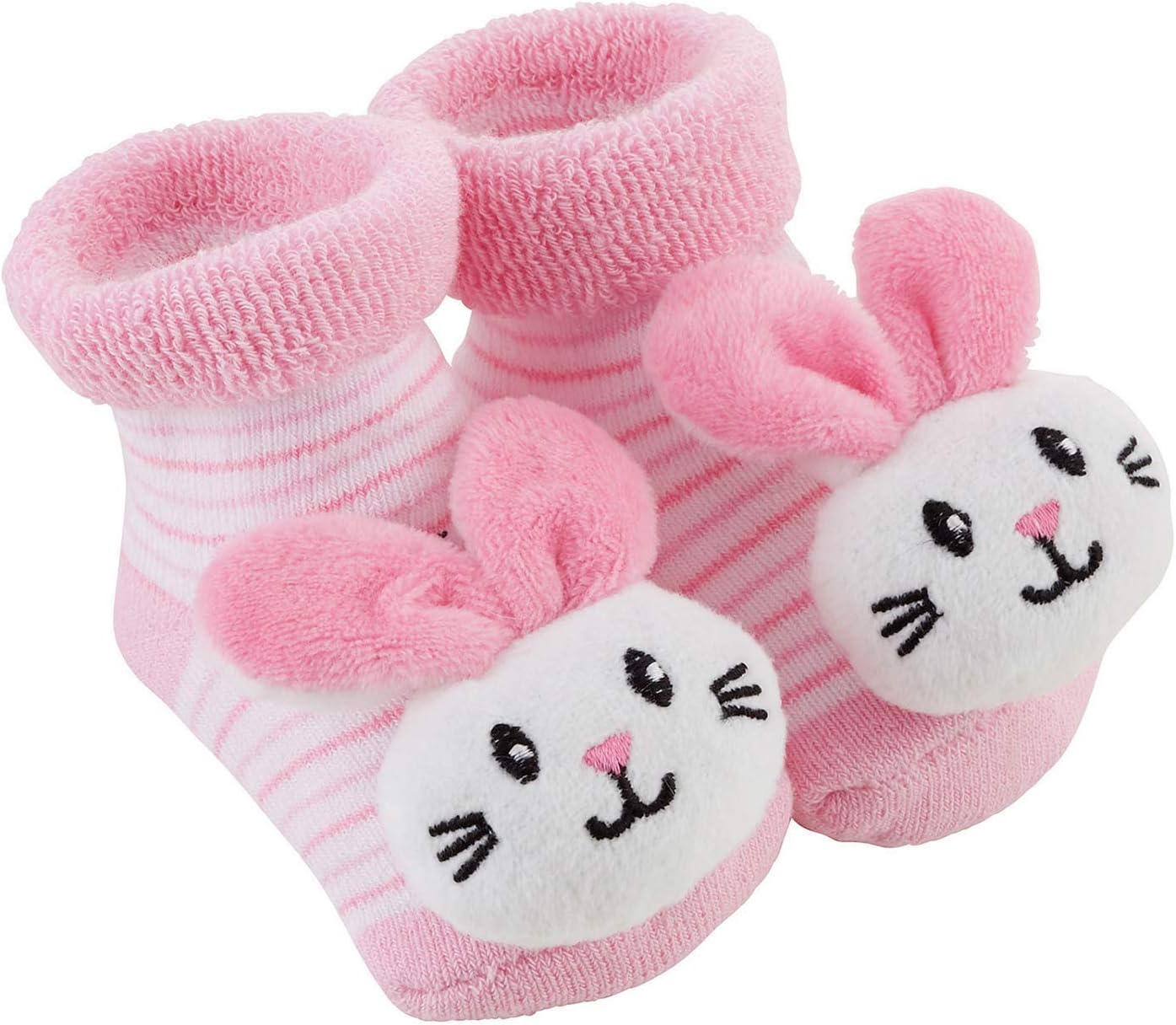 Amazon.com: Stephan Baby Rattle Socks, Stripey Pink and White Bunnies ...