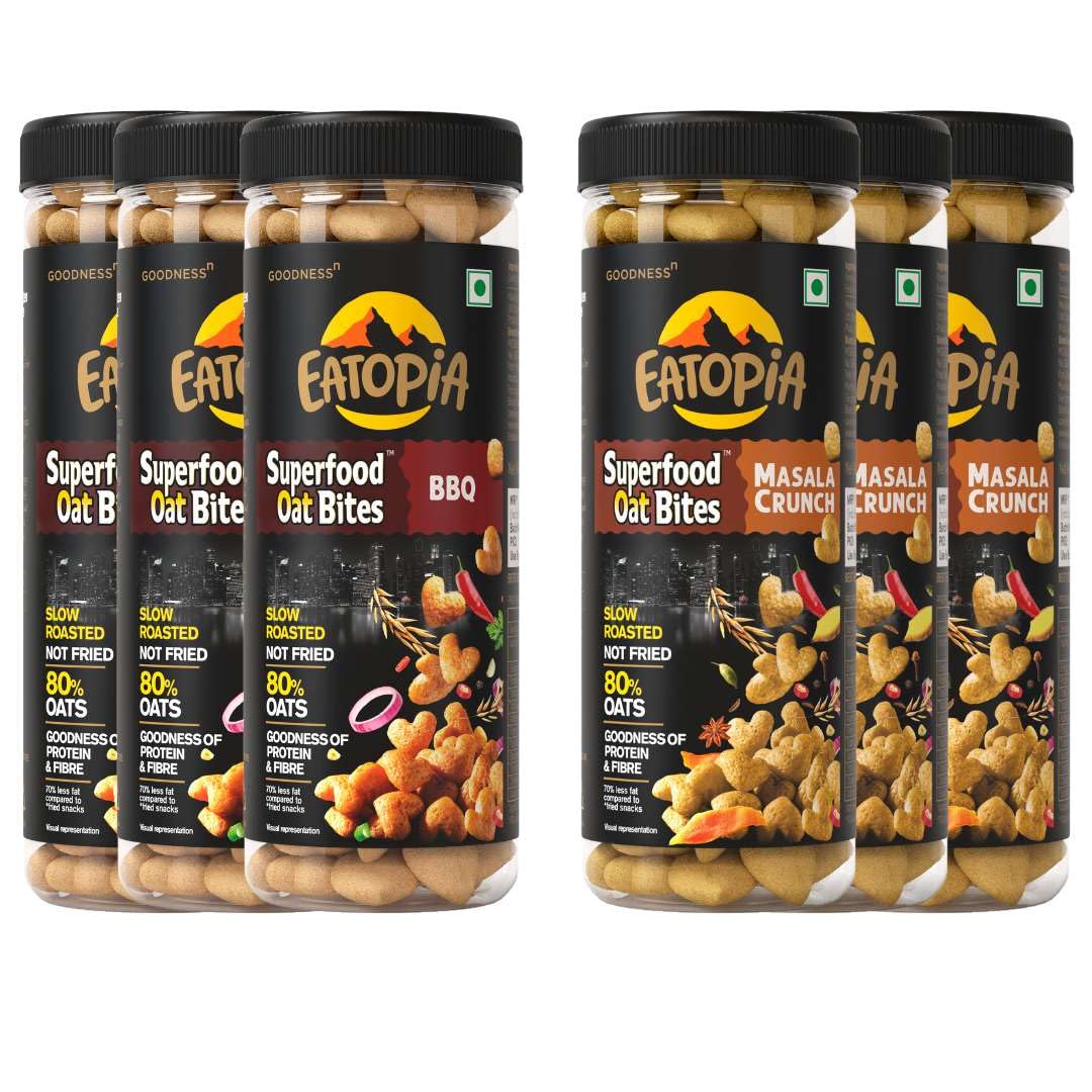Eatopia 3 Masala Crunch & 3 BBQ Oat Bites | No Maida, Non-GMO, Not ...