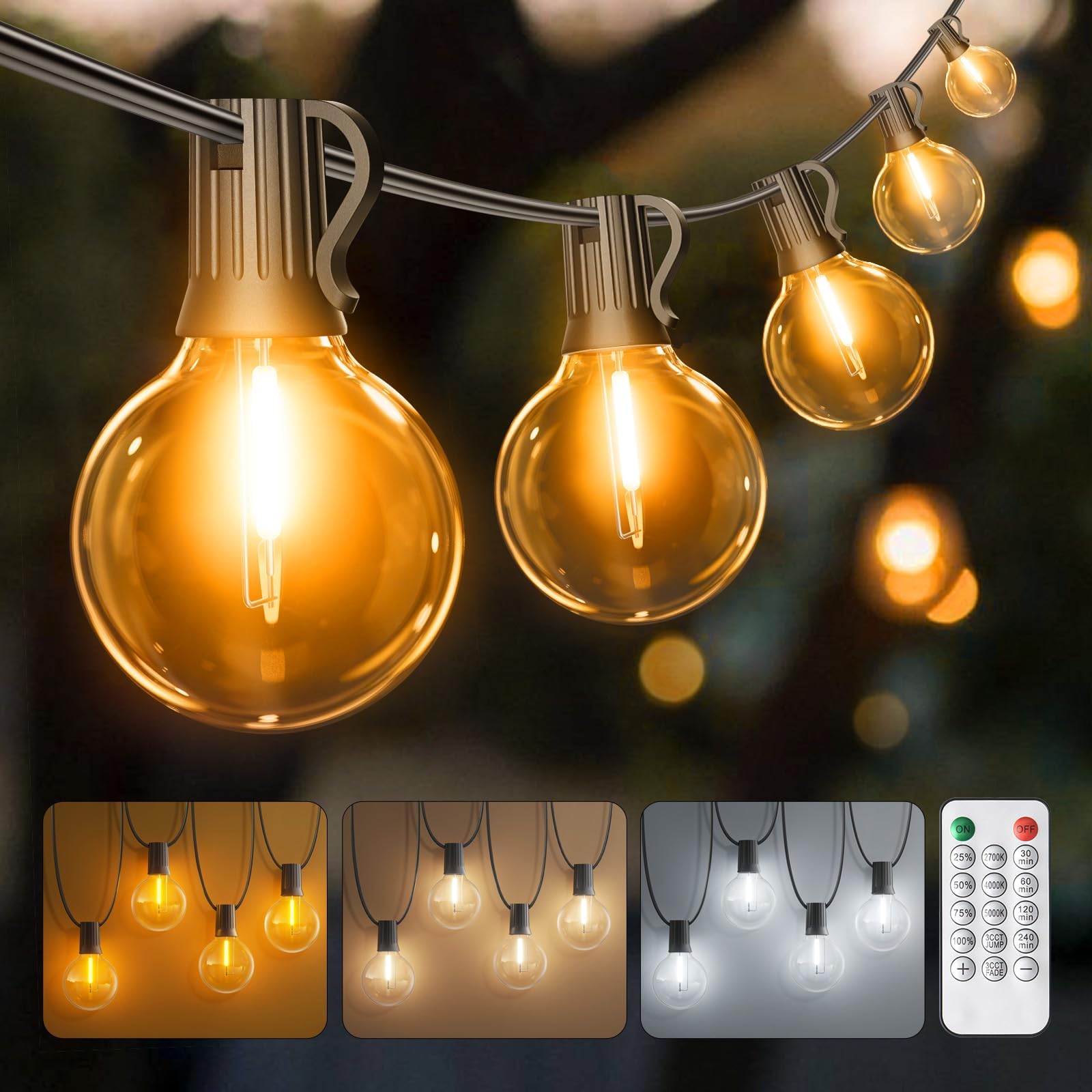 Ehaho 55FT/17M Dimmable Festoon Lights, Warm Neutral Cool White Outdoor ...