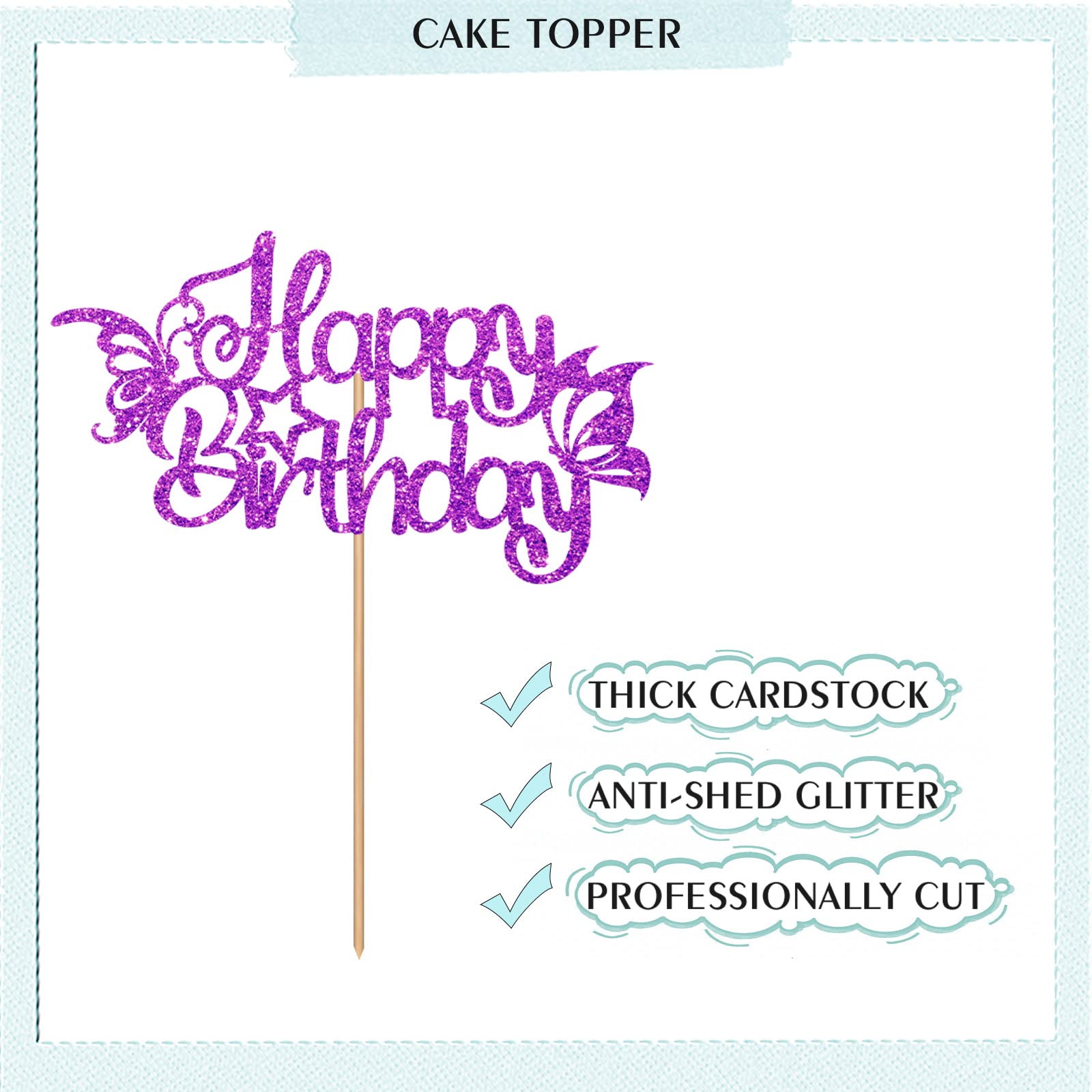 Snapklik.com : Butterfly Happy Birthday Cake Topper, Purple Glitter ...