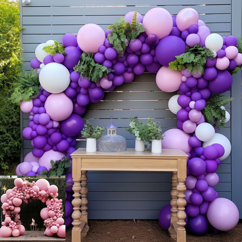Amazon.com: Purple Pink Balloon Garland Double Stuffed Dark Purple Pink ...