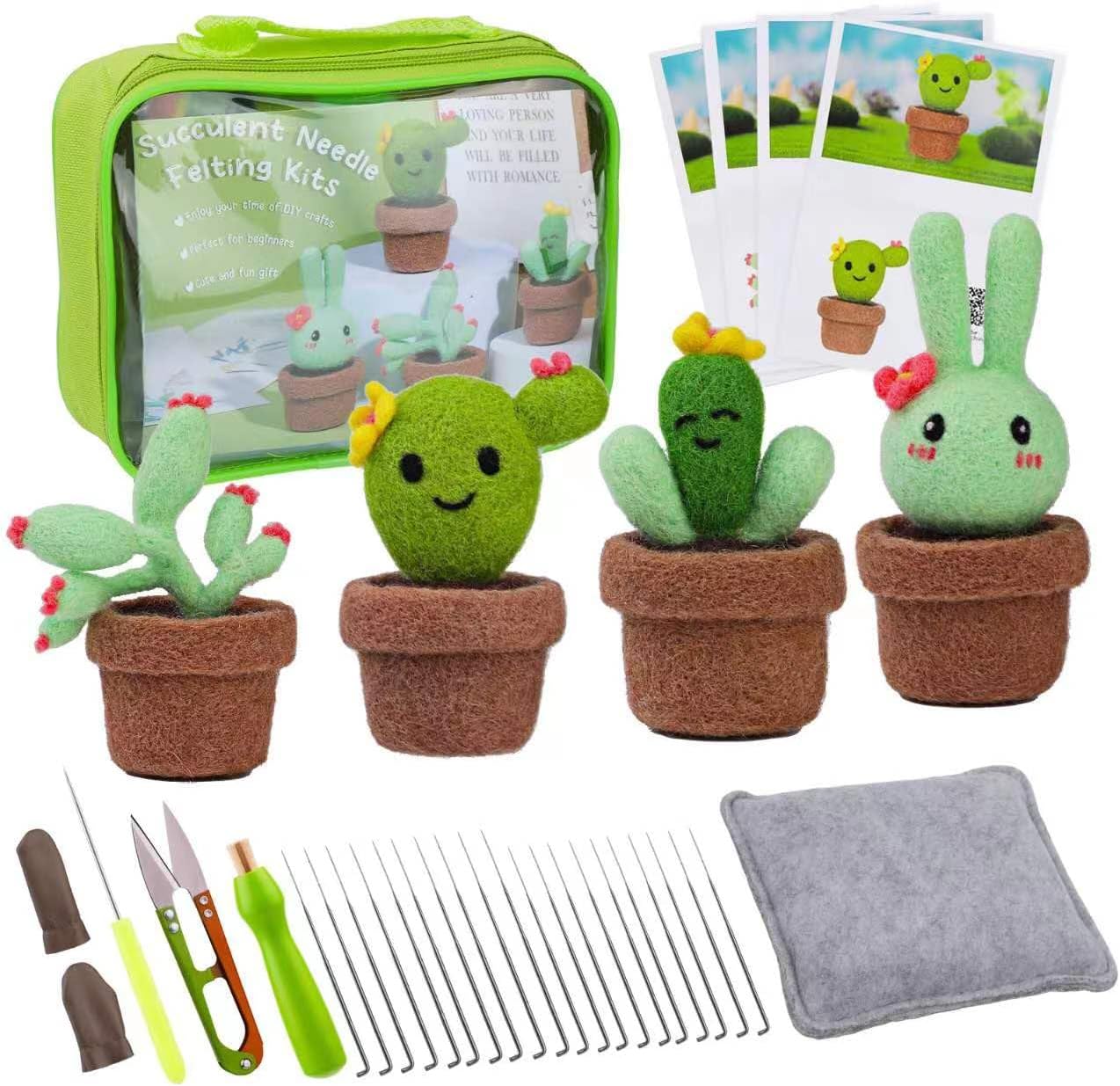 Amazon.com: Beginner's Wool Needle Felting Kit - 4 Piece Cactus Wool ...