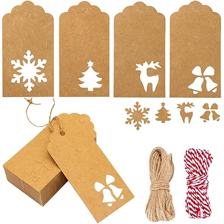 Amazon.com : Koogel Christmas Hollow-Out Gift Tags,140 Kraft Paper Tags ...