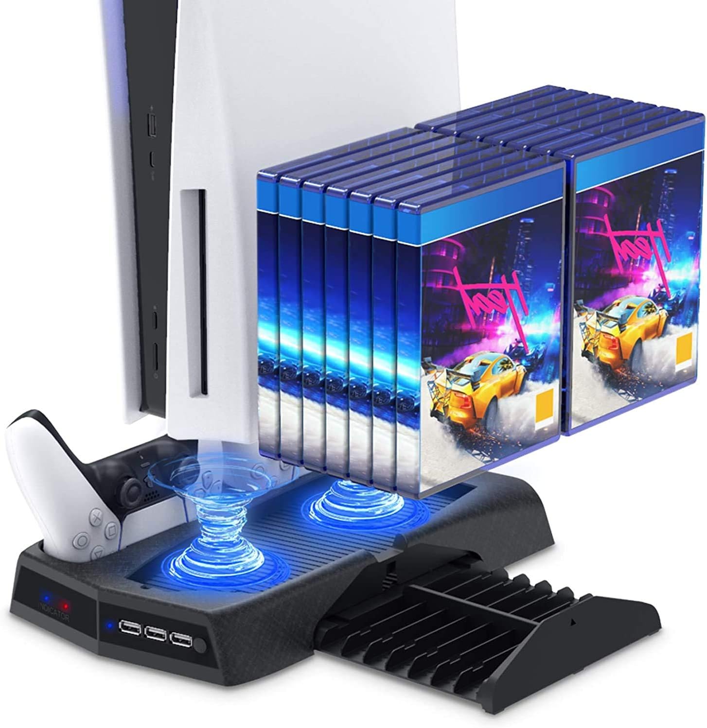 PS5 Vertical Stand with Cooling Fan DualSense Controller Charger Dock ...