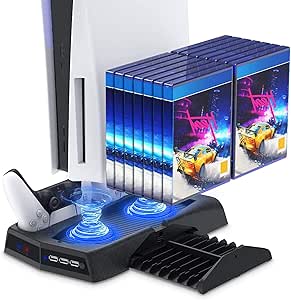 PS5 Vertical Stand with Cooling Fan DualSense Controller Charger Dock ...