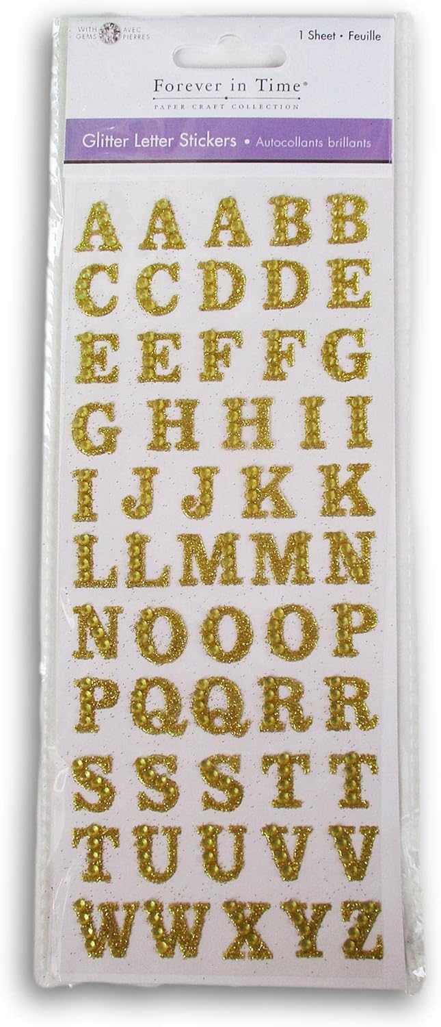 Amazon.com: Gem Studded Alphabet Stickers - Gold Colored Adhesive Small ...