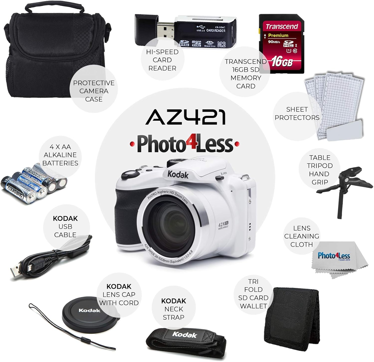 ایگرد | قیمت و خرید Kodak PIXPRO AZ421 Digital Camera (White) + Camera Case + Transcend 16GB ...