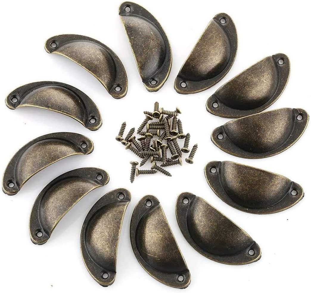 12 X Vintage Shell Pull Handles Kitchen Cupboard Half Moon Pulls Retro ...