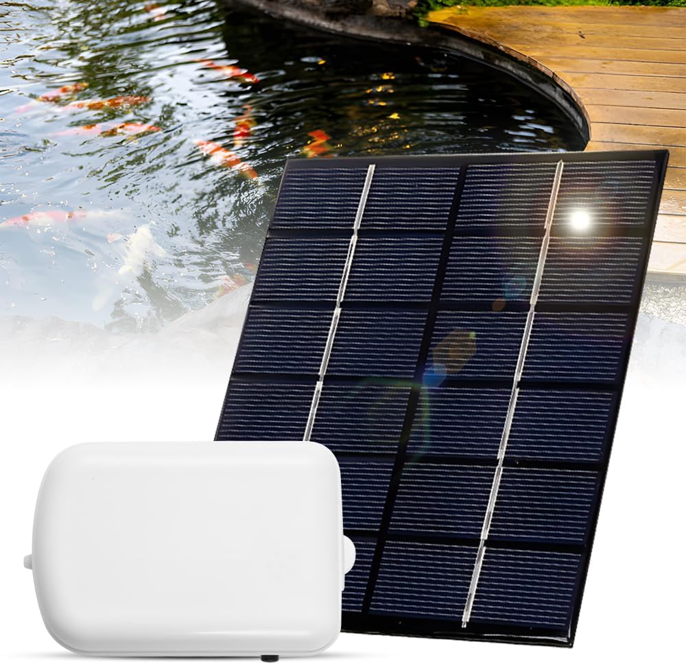 Solar Pond Aerator with Air Pump 2000mA Backup Battery Aquarium Oxygen ...