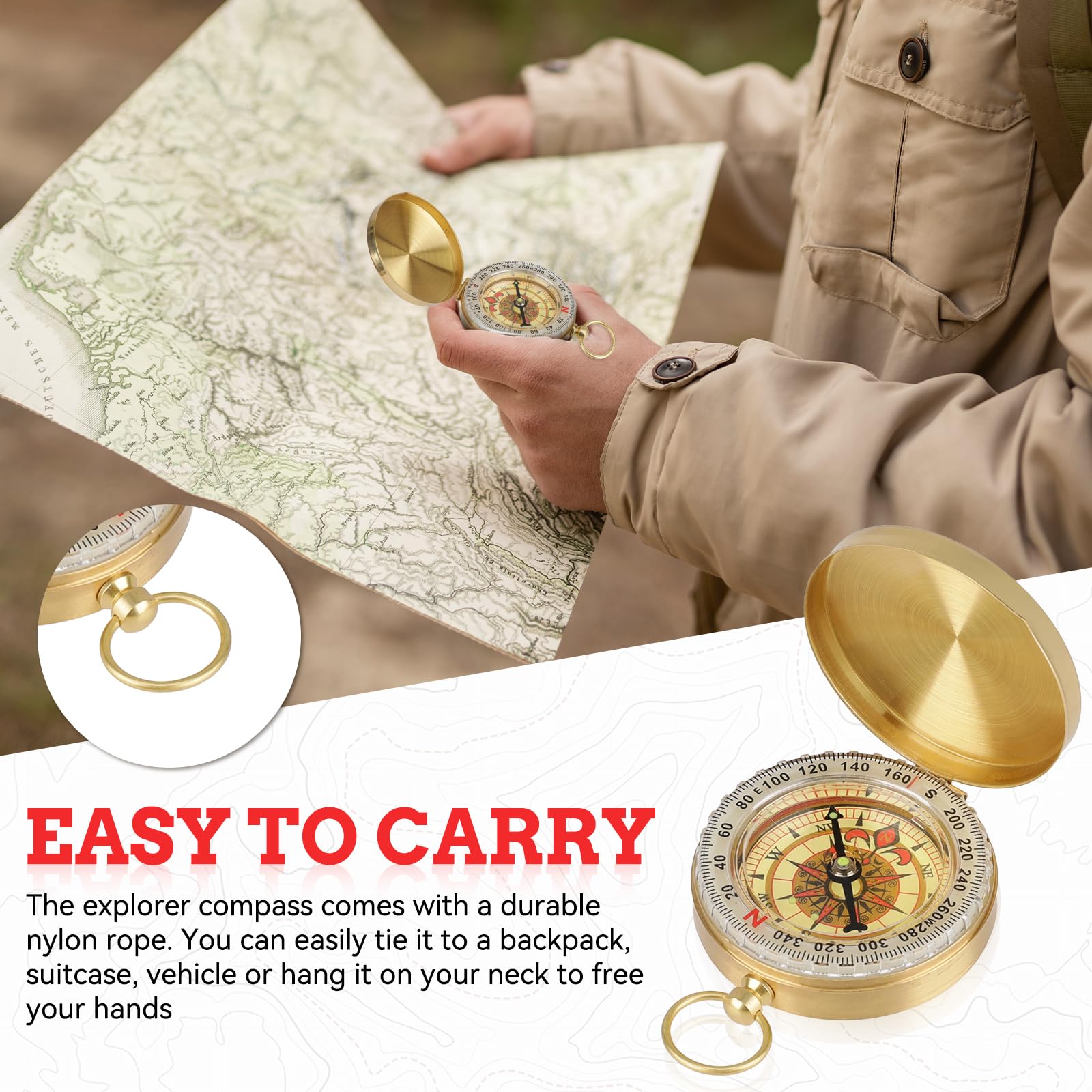Compass Survival 2Pcs Camping Survival Compass, Brass Pocket Compass ...