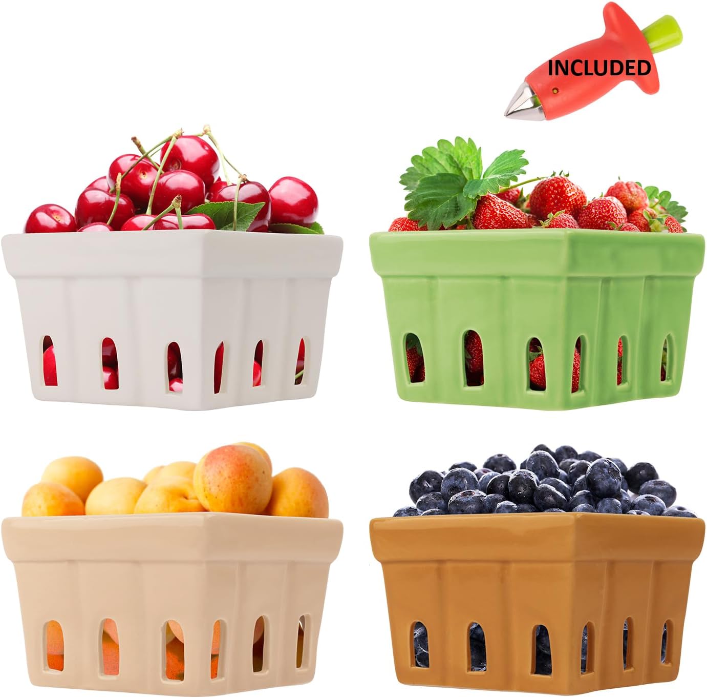 Amazon.com: Jayour 4 PACK - Ceramic Berry Baskets | Decorative Ceramic ...