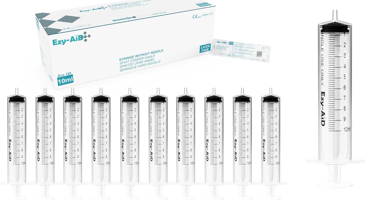 Box 100 - 10ml Ezy-Aid Disposable Sterile Empty Syringe | Highly ...