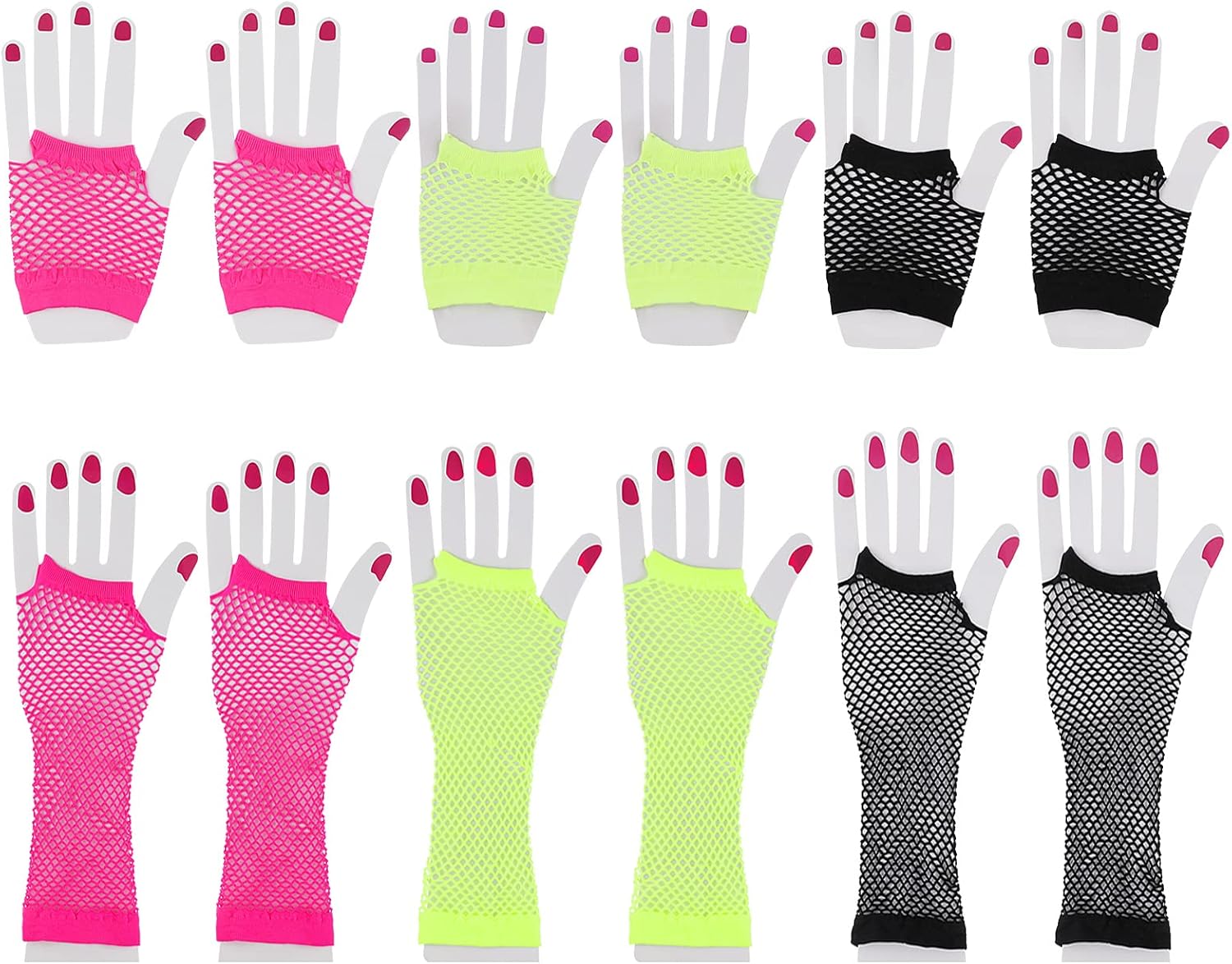 Amazon.com: 6 Pairs Fingerless Mesh Neon Gloves for Women and Girls ...