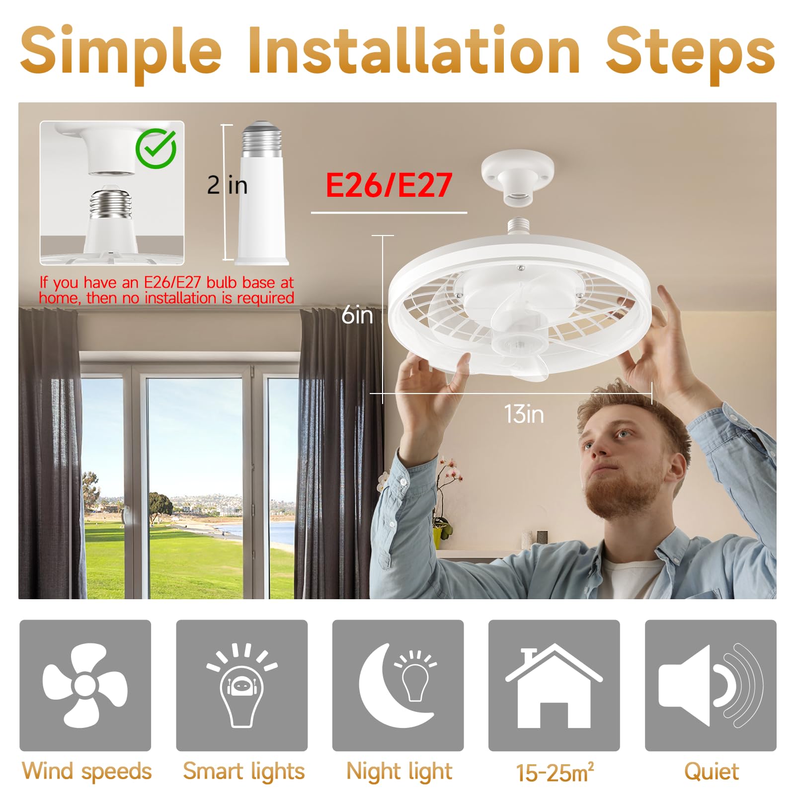 Snapklik.com : E26 Screw In Socket Fan Light - 13 Inch Flush Mount ...