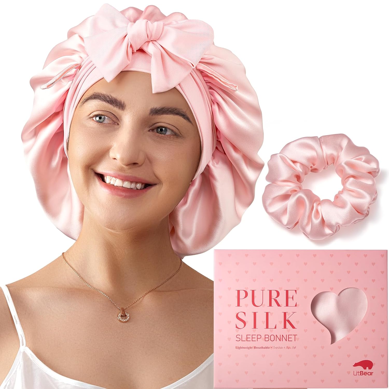 Amazon.com : LitBear 100% Mulberry Silk Bonnet for Sleeping Women, 6A ...
