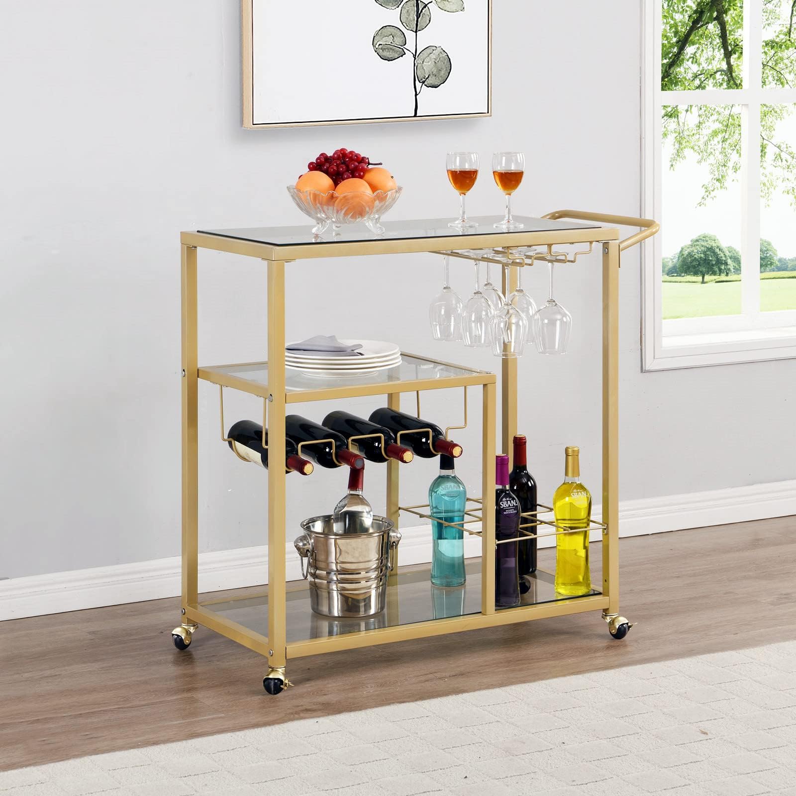 Amazon.com - Gurblofy Bar Cart, Foldable with Wheels, Gold Bar Cart ...