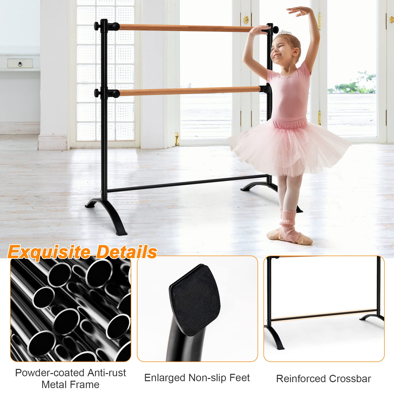 Gymax 4' Portable Double Freestanding Ballet Barre Stretch Dance Bar