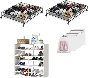 Amazon.com: Under Bed Shoe Storage with Wheels, 2 Pack Rolling Shoe ...