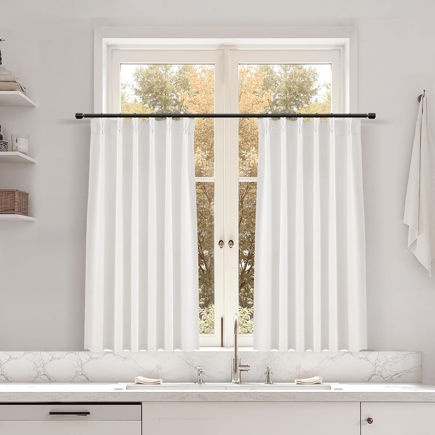 Amazon.com: Joywell White Short Linen Pinch Pleated Curtains 36 Inch ...