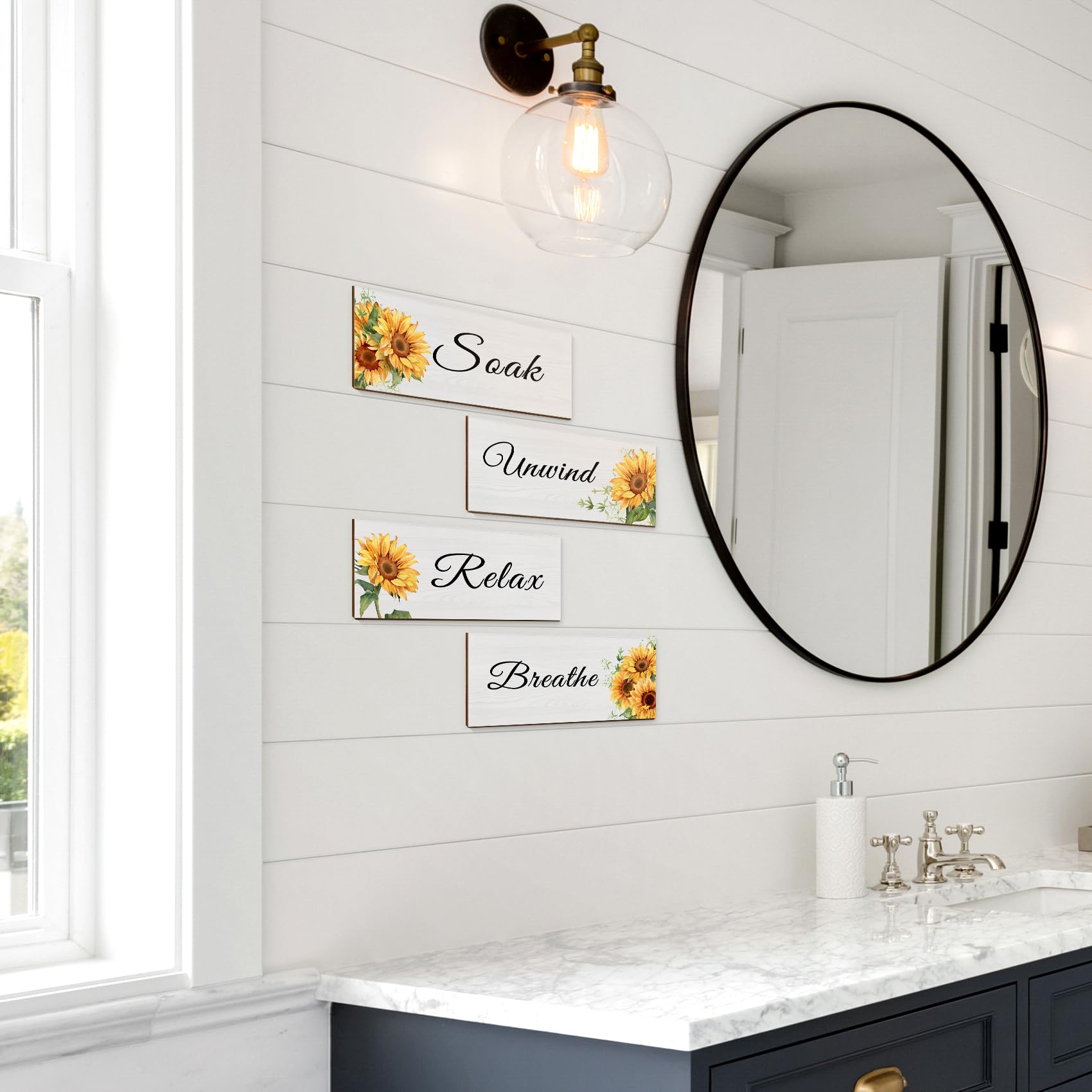 Snapklik.com : 4 Piece Sunflower Farmhouse Rustic Bathroom Wall Art - Relax