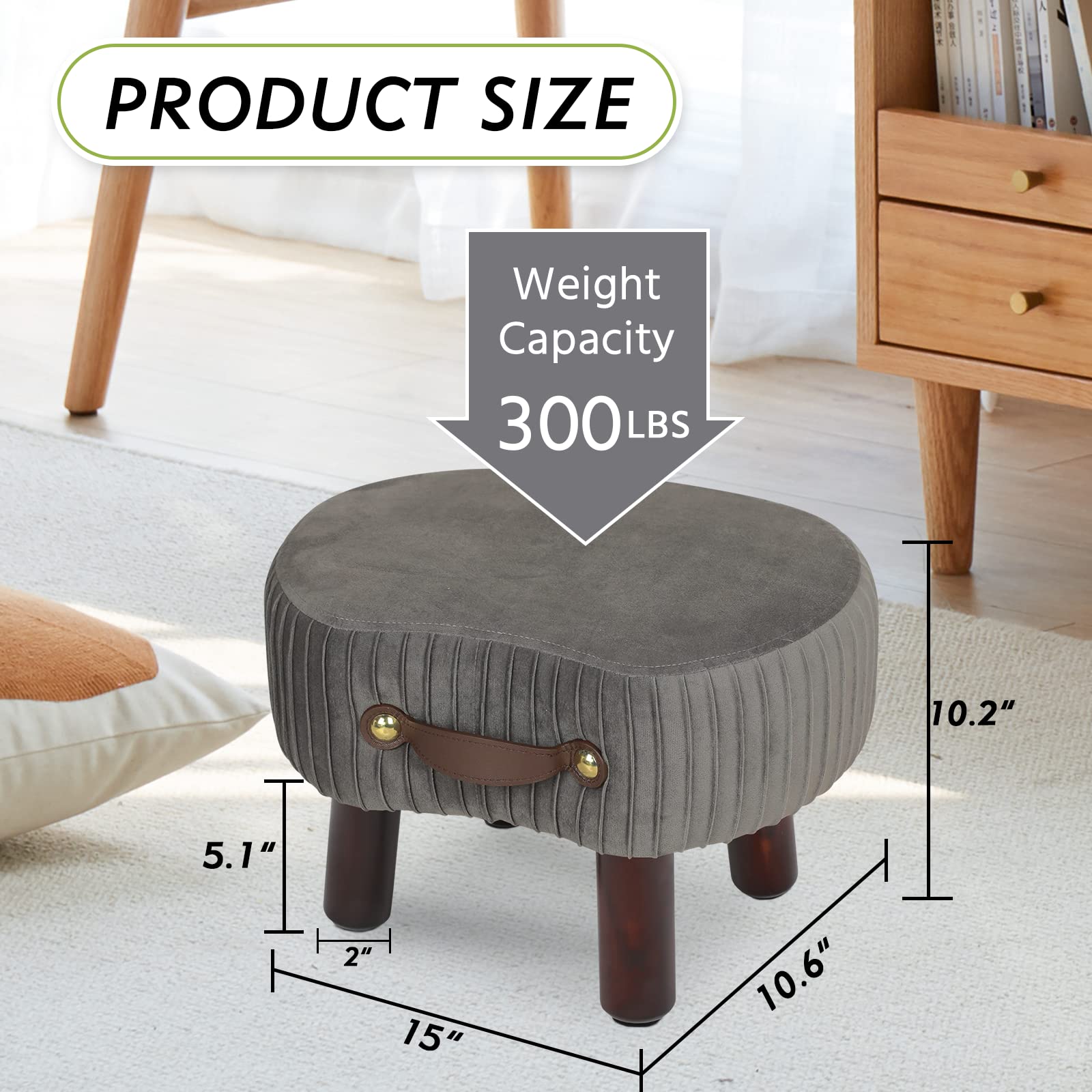 ECOMEX Small Curved Foot Stool with Handle, Velvet Pleated Footrest ...