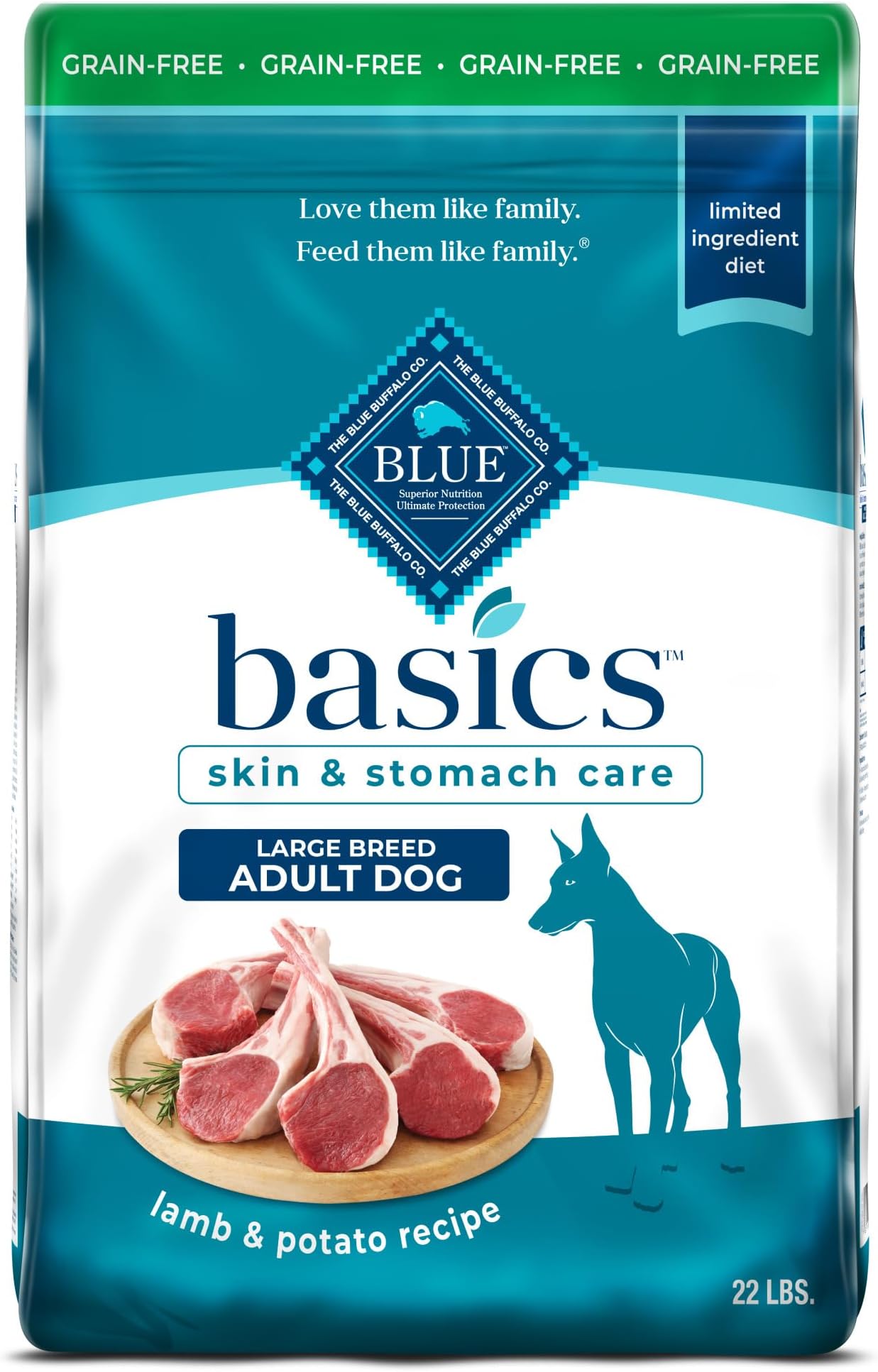 BLUE Basics Limited Ingredient Diet Adult Large Breed Grain Free Lamb ...