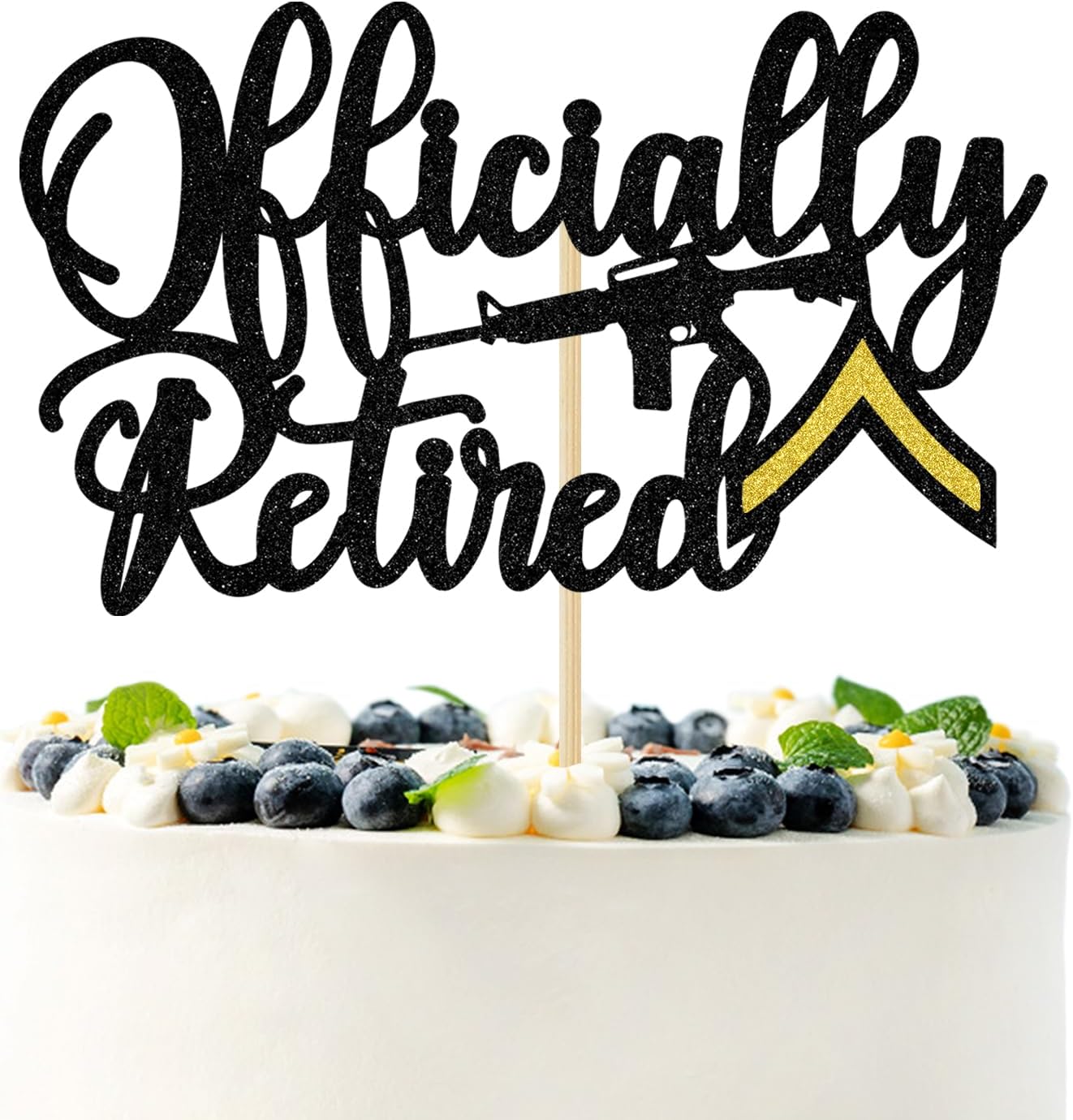 Amazon.com: Black Glitter Officially Retired Cake Topper, Happy ...