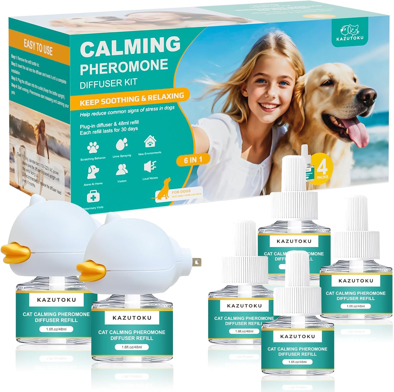 Amazon.com : Dog Calming Pheromones Diffuser, 6 in 1 Kit Appeasing ...