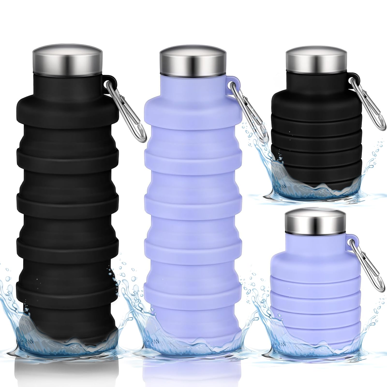 Botella de agua plegable, 2 botellas de agua de silicona reutilizables ...