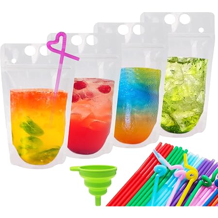 Amazon.com: 100 Pcs Zipper Plastic Pouches Drink Bags,Heavy Duty Hand ...