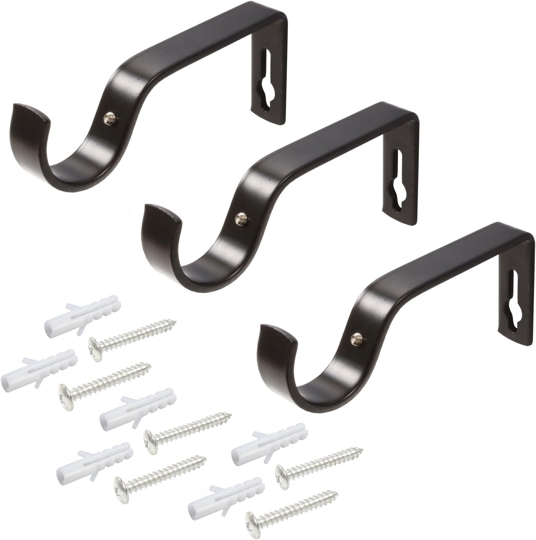White Hinge 2x Heavy Duty Black 28mm Curtain Pole Brackets + Fixings ...