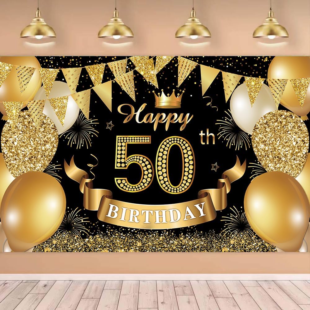 Amazon.com : Mestiker 6x4ft Happy 50th Birthday Backdrop Banner 50 ...