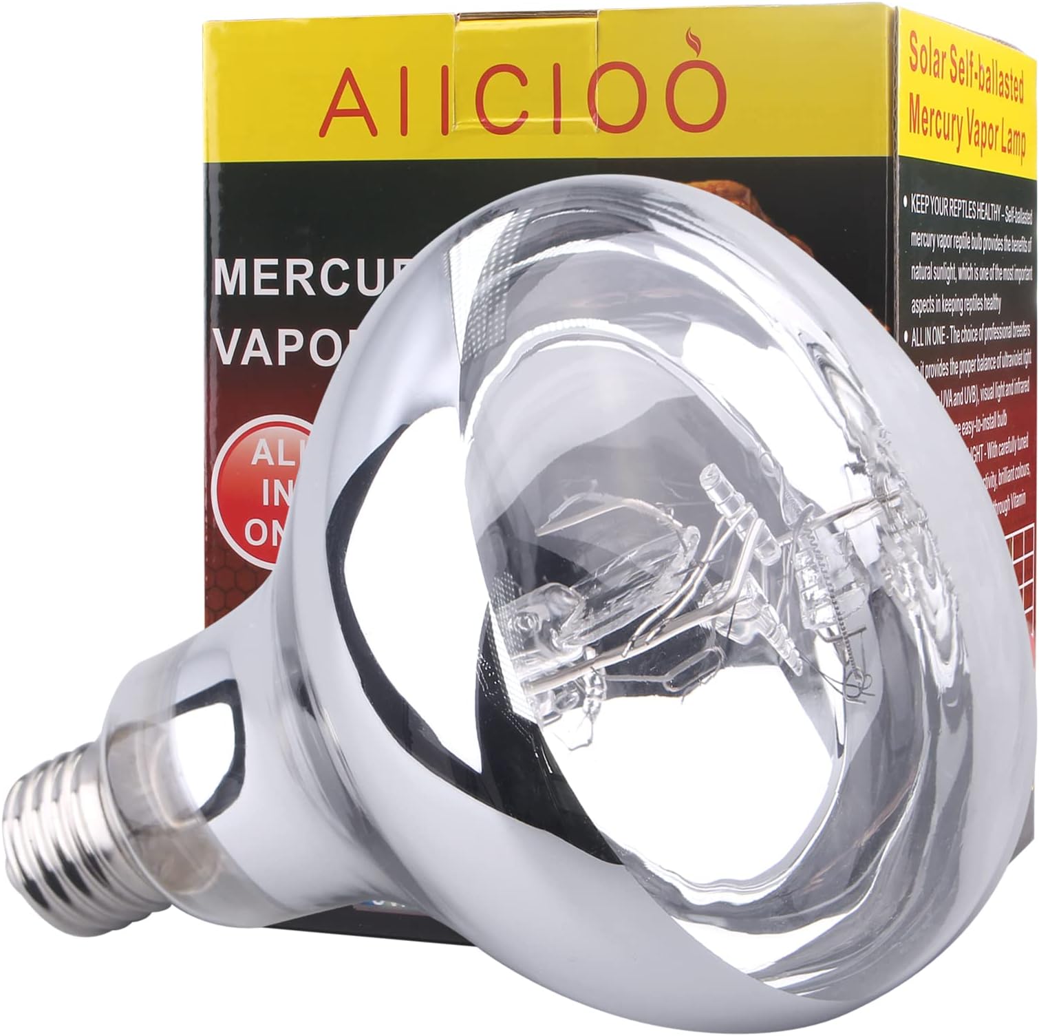 Komodo Solar D3 UV 125W Basking Bulb, Heat and Light Bulb for Reptile ...