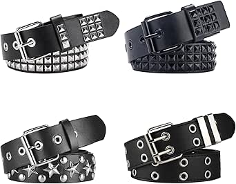 Black Studded Belt, Star Belt Goth Y2K Double Grommet Belts Emo Gothic ...