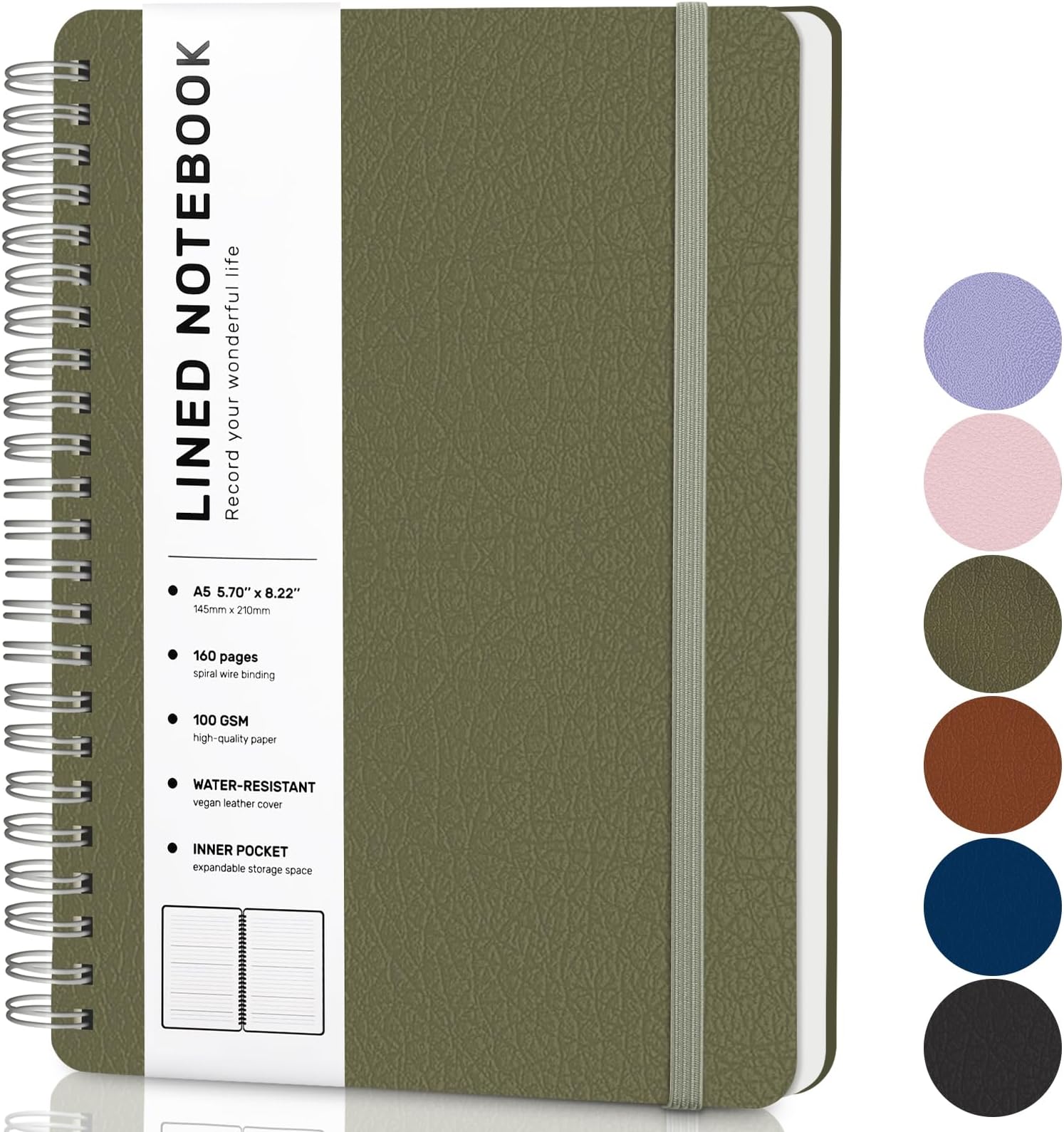 Amazon.com : Lined Spiral Journal Notebook, A5 Hardcover Leather ...