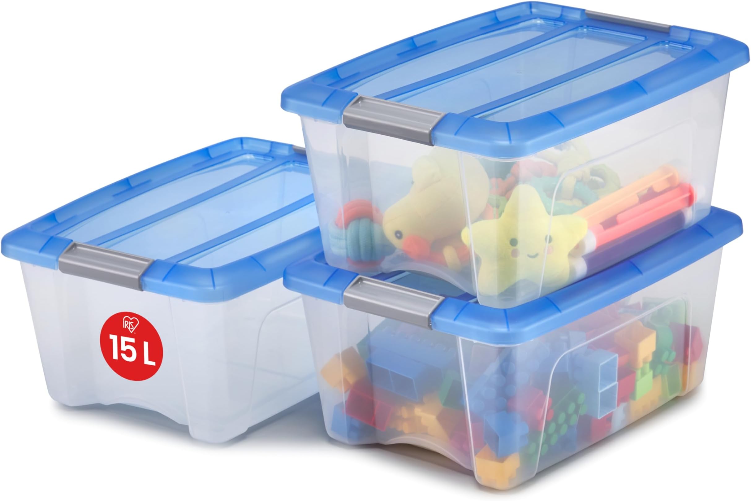 Iris Ohyama, Boite Rangement Plastique avec Couvercle, 15L, Lot de 3 ...