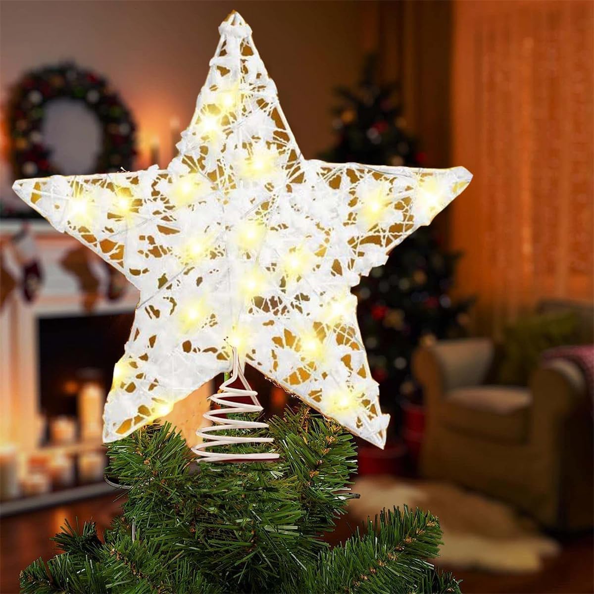 Christmas Tree Topper Star, 7.8 x 9.8 Inch Xmas Tree Star Toppers with ...