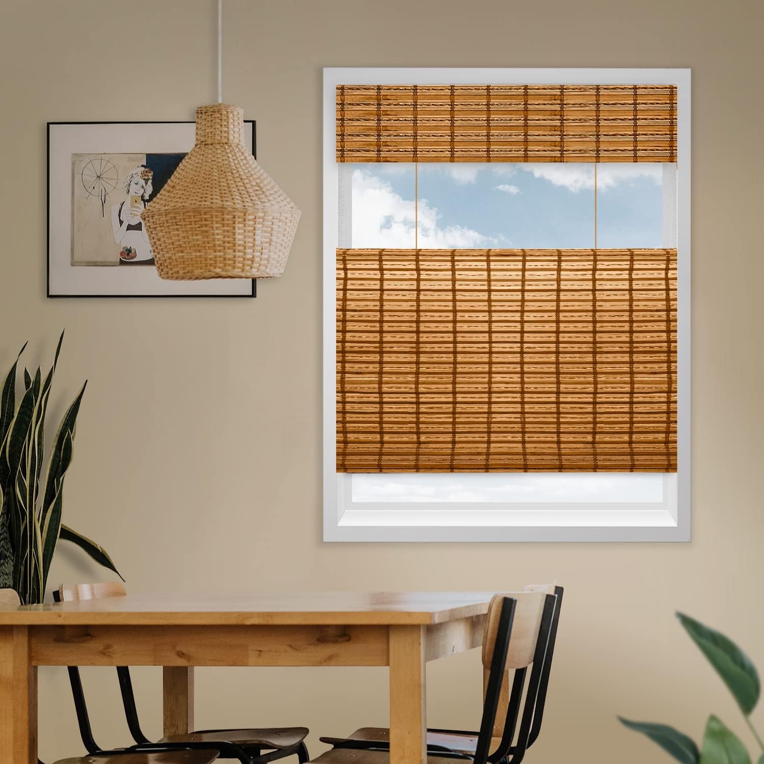 Amazon.com: CHICOLOGY Cordless Bamboo Roman Shade, 35'W x 64'H, Honey ...