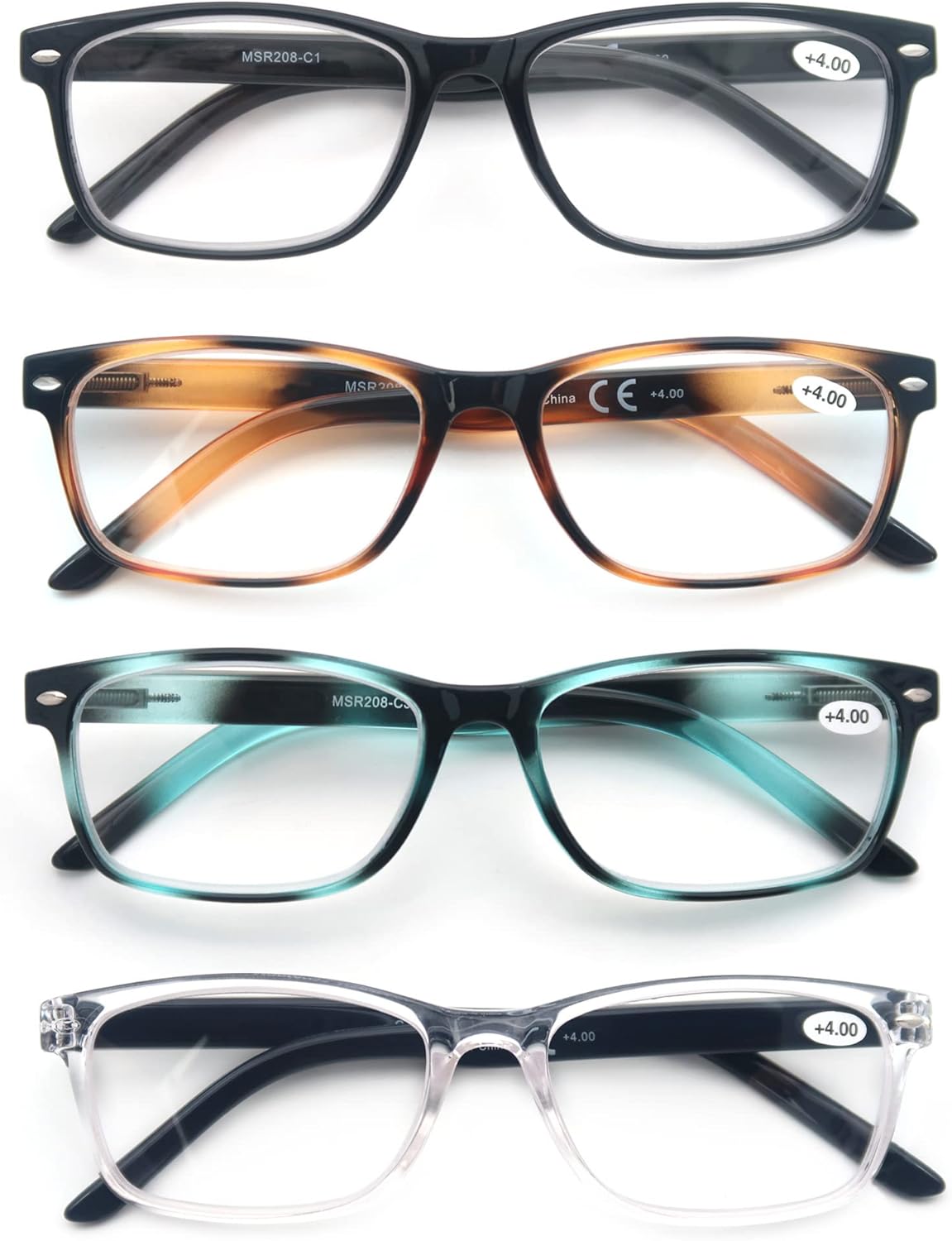 Reading Glasses Women Men Readers 4-Pack,Small Square Glasses for ...