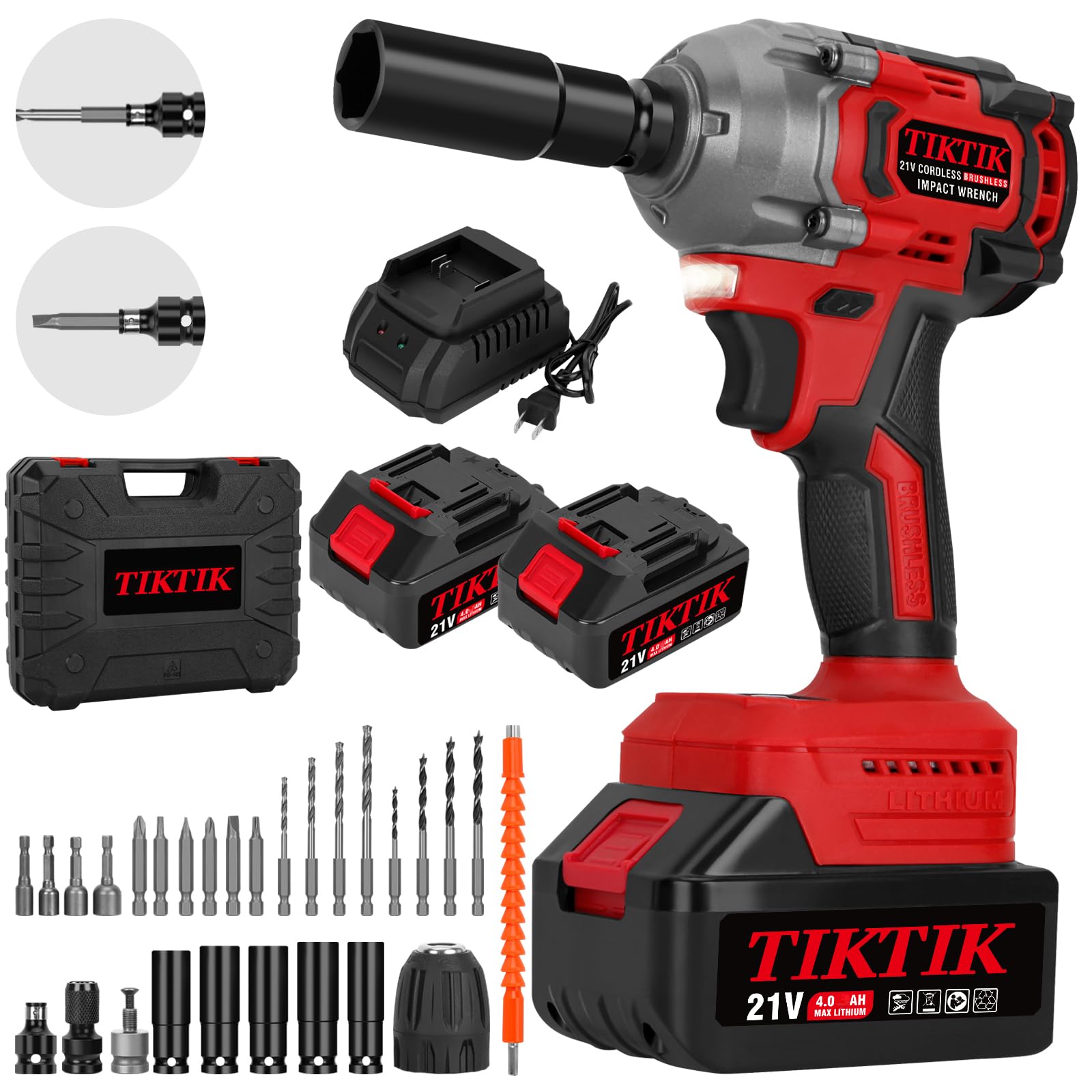 TIKTIK 600N.m Compact Impact Gun,1/2 Inch Cordless Impact Wrench Set ...