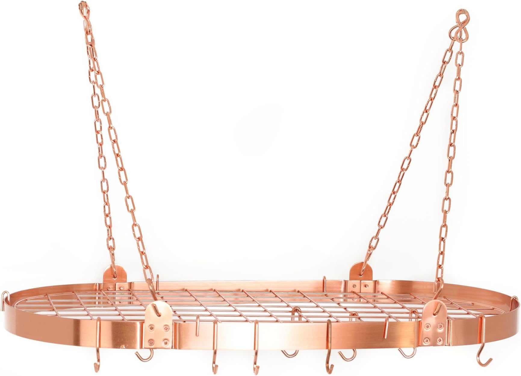 Amazon.com: Medium Gauge Oval Hanging Pot Rack with Grid & 12 Hooks ...
