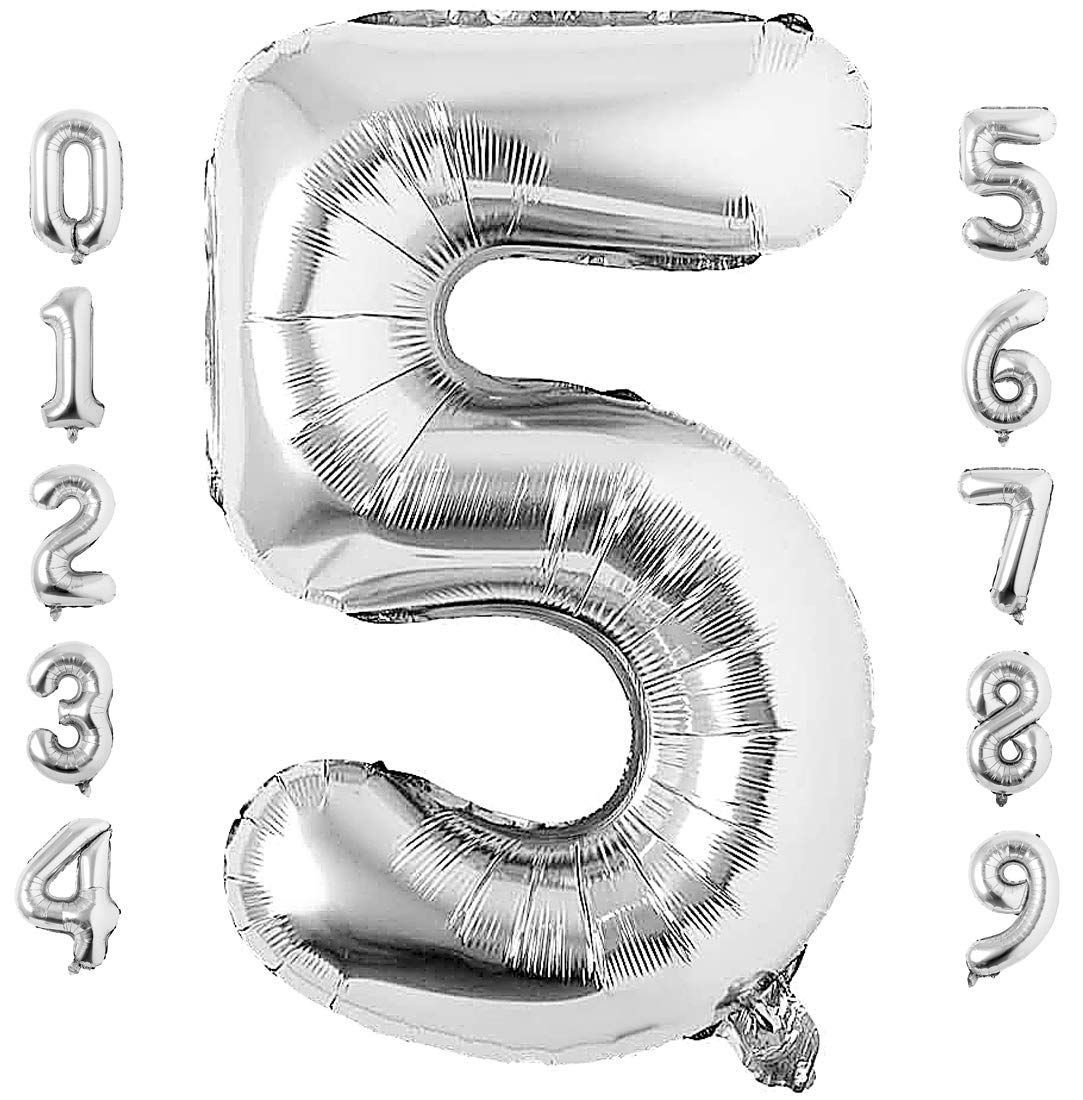 Amazon.com: 40 Inch Large Silver Number 5 Balloon Extra Big Size Jumbo ...