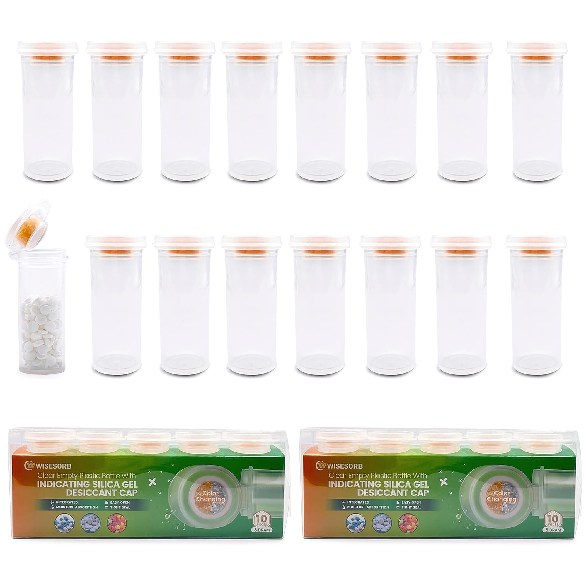 Amazon.com: Wisesorb 8 Dram, 20pcs, Pill Bottle with Indicating Silica ...