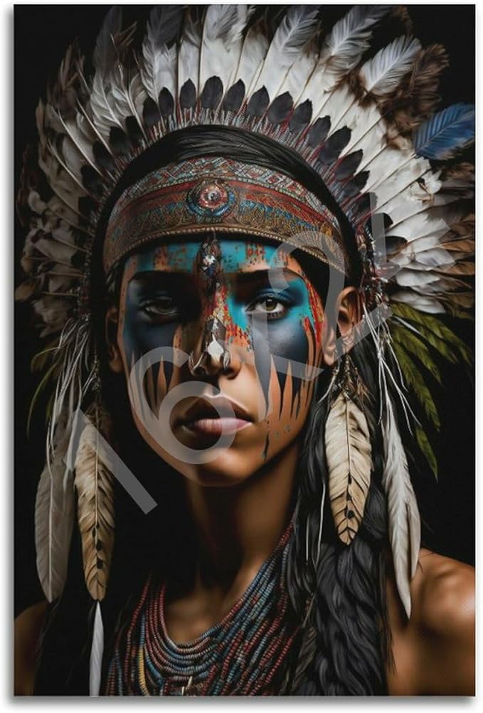 Amazon.com: Canvas Wall Art Indian Woman Native American Warrior Woman ...