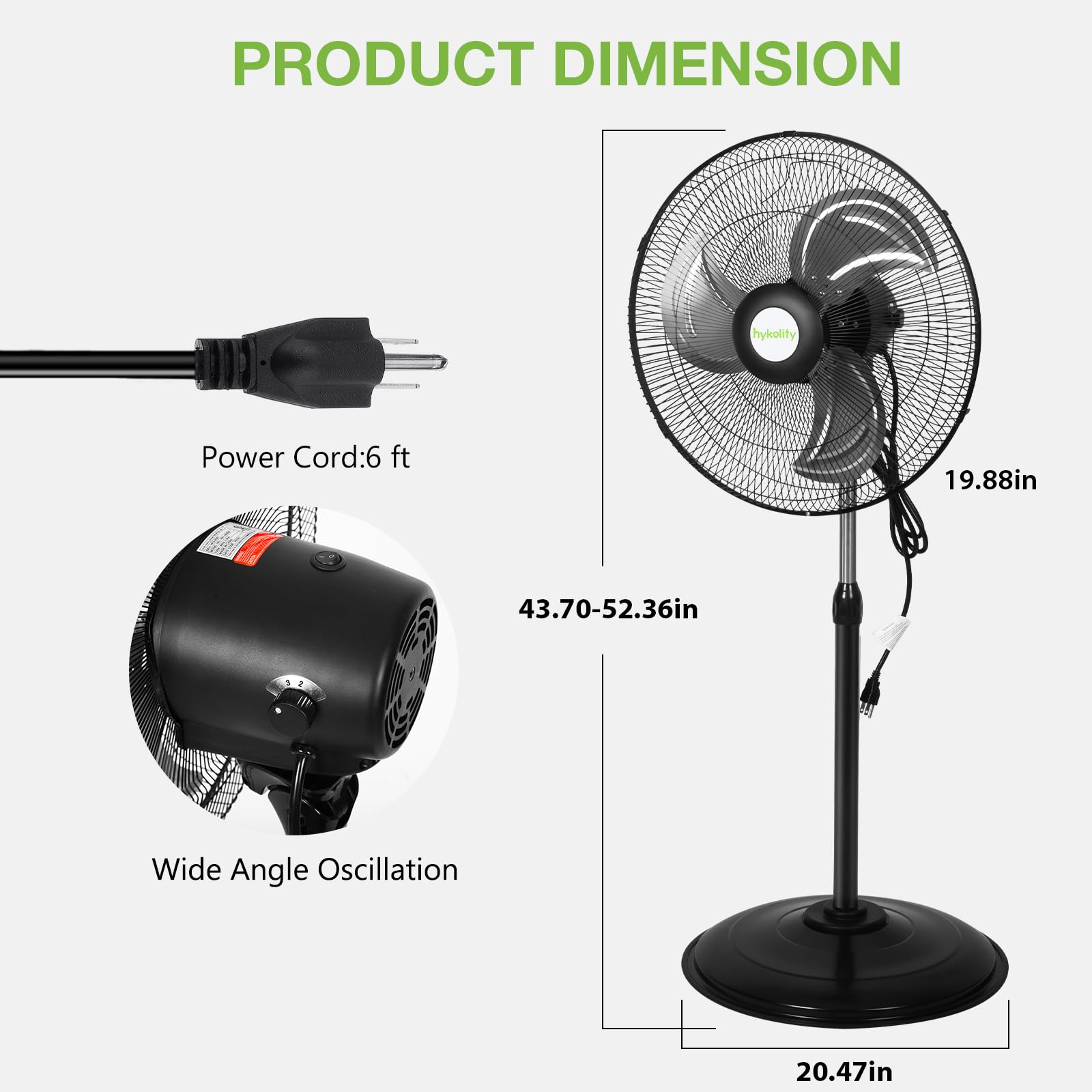Snapklik.com : Hykolity 18" 3850 CFM High Velocity Pedestal Oscillating ...