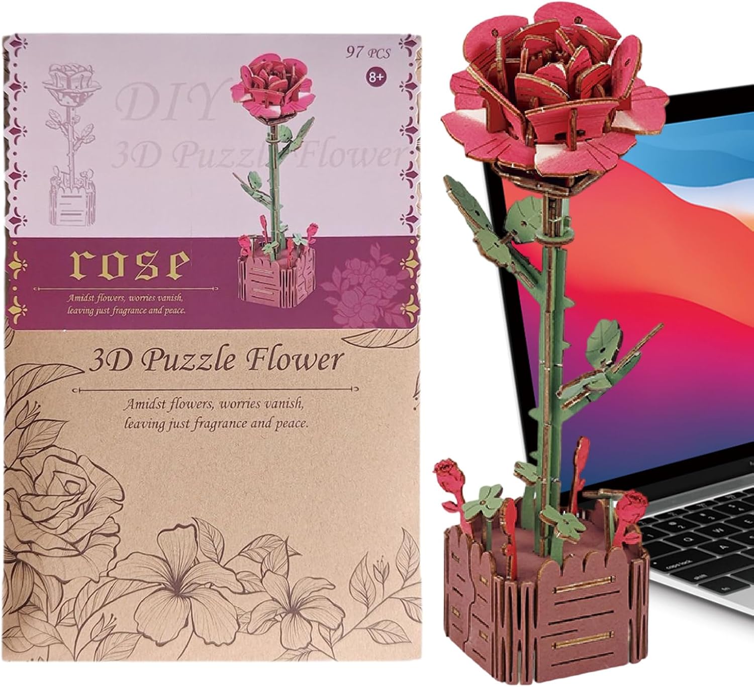 Amazon.com : 3D Puzzles for Adults,Layered Dahlia Design Beginner ...