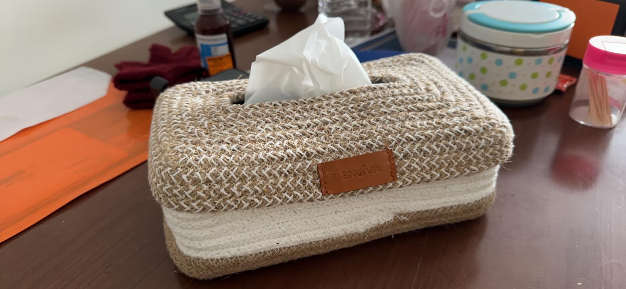 DENOVA Cotton Tissue Box Holder, Handcrafted Tissue Container for 100 ...