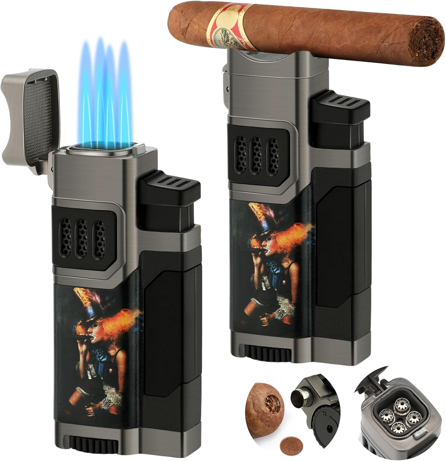 Amazon.com: LIHTUN Cigar Lighter 2 Pack with Cigar Punch, Cigar Holder ...